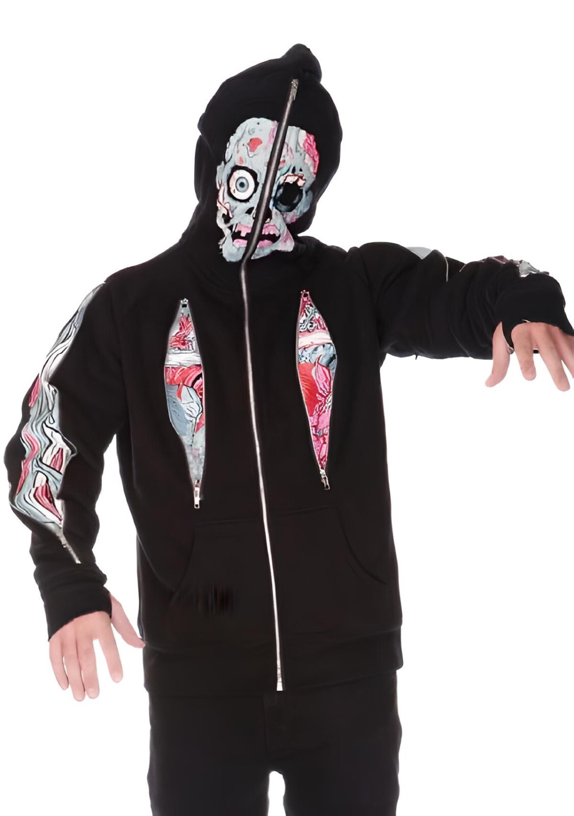 NEW Jawbreaker Men's Dead Walking Zombie Skeleton Zip Over Face Hoodie ...