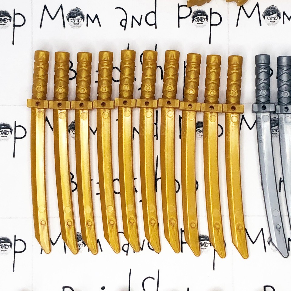 LEGO Ninjago Weapon Set Katana Sword Shuriken Sai Staff Nunchuck Gold ...