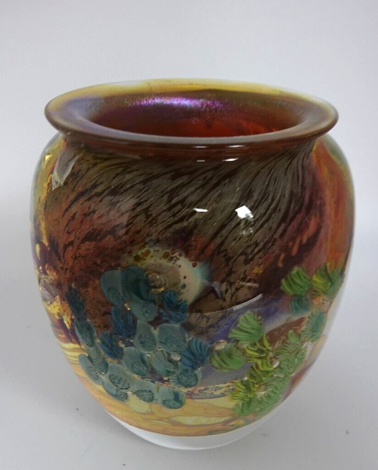 Signed Josh Simpson Studio Art Glass Inhabited Planet Paperweight Vase ...