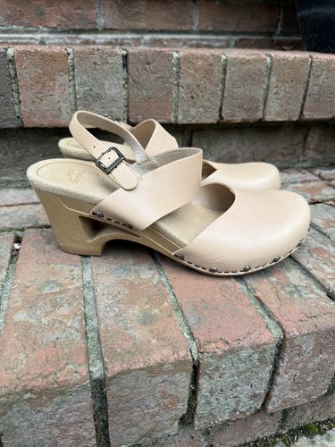 Dansko Thea Natural Leather Wooden Heel Clog Sandals Size 40 8.5 9 | eBay