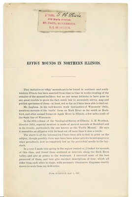1888 EFFIGY MOUNDS IN NORTHERN ILLINOIS - SIGNED by THEODORE HAYES ...