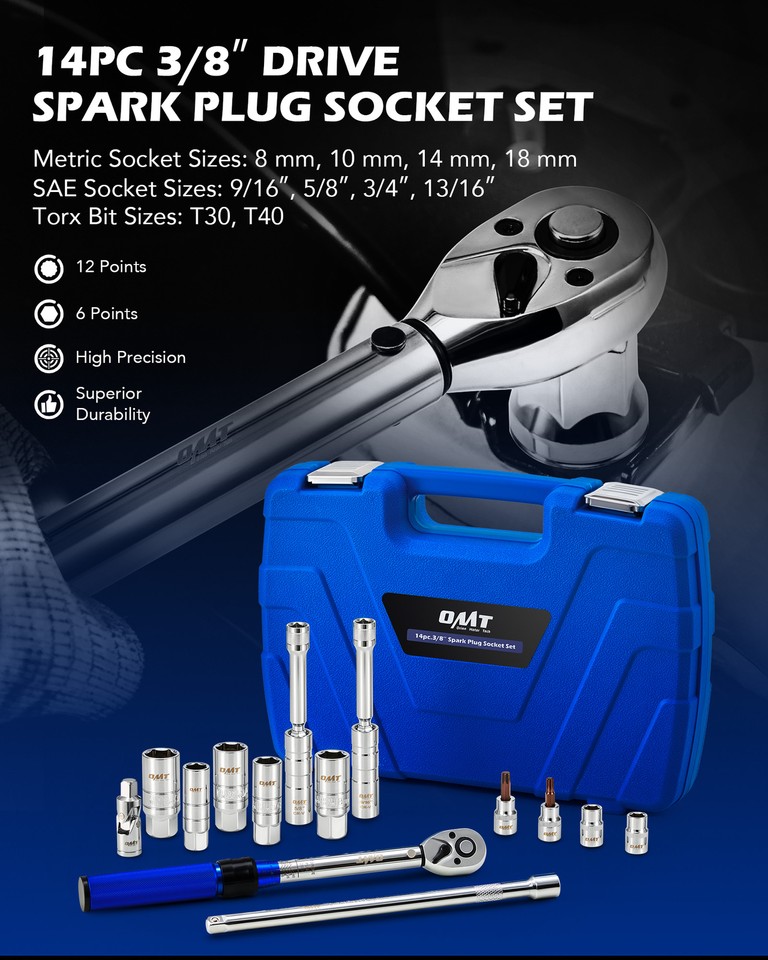 OMT Spark Plug Socket 3/8 Drive Magnetic Socket Set Torque Wrench Plug ...
