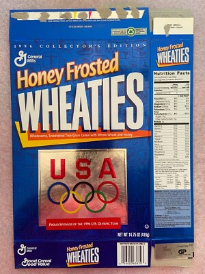 Honey Frosted Wheaties Cereal Box 14.75 oz 1996 USA Olympics Collectors ...