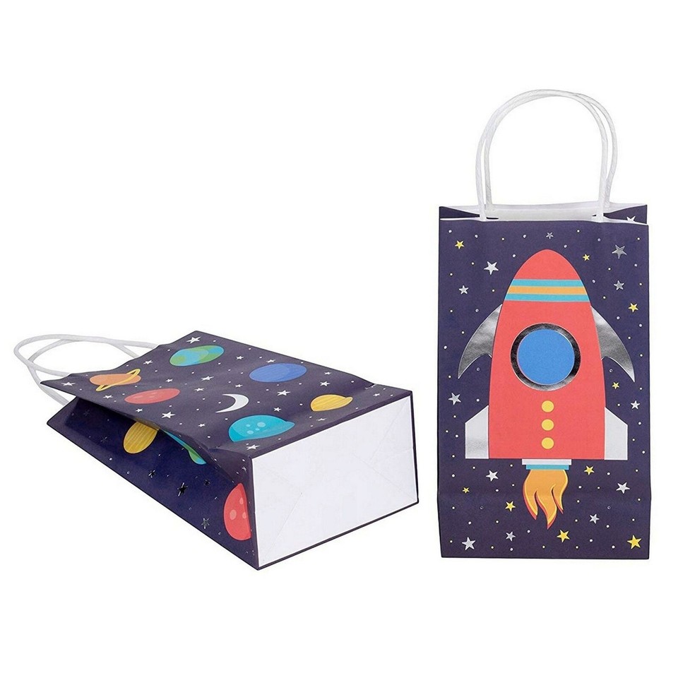 24 Kids Treat Goodie Bags with Handles Party Favors out Space Galaxy ...