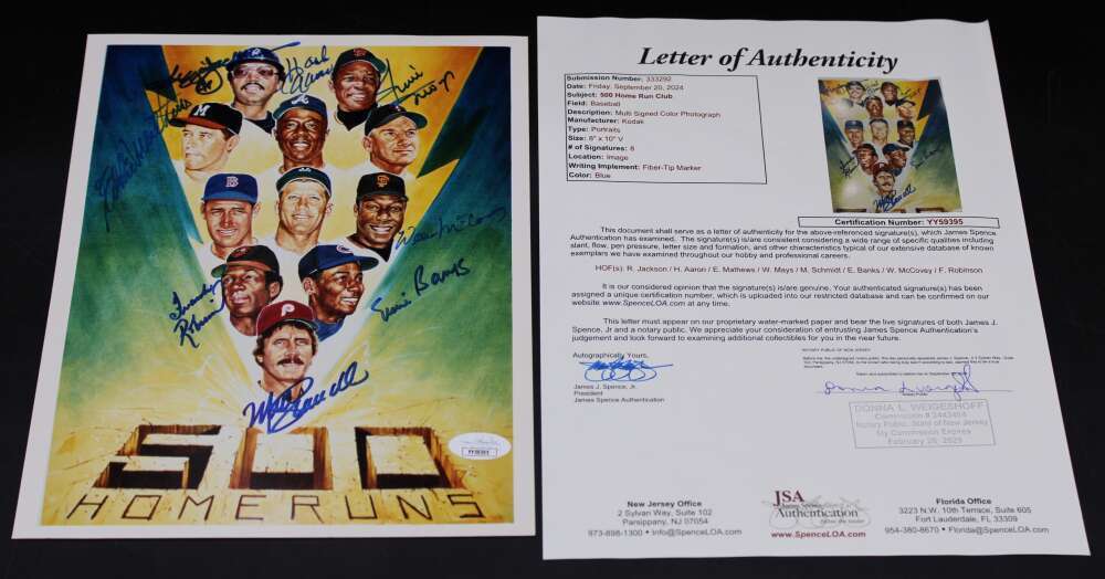 500 Home Run Club Signed 8x10 Photo Willie Mays/Hank Aaron +6 Auto JSA ...