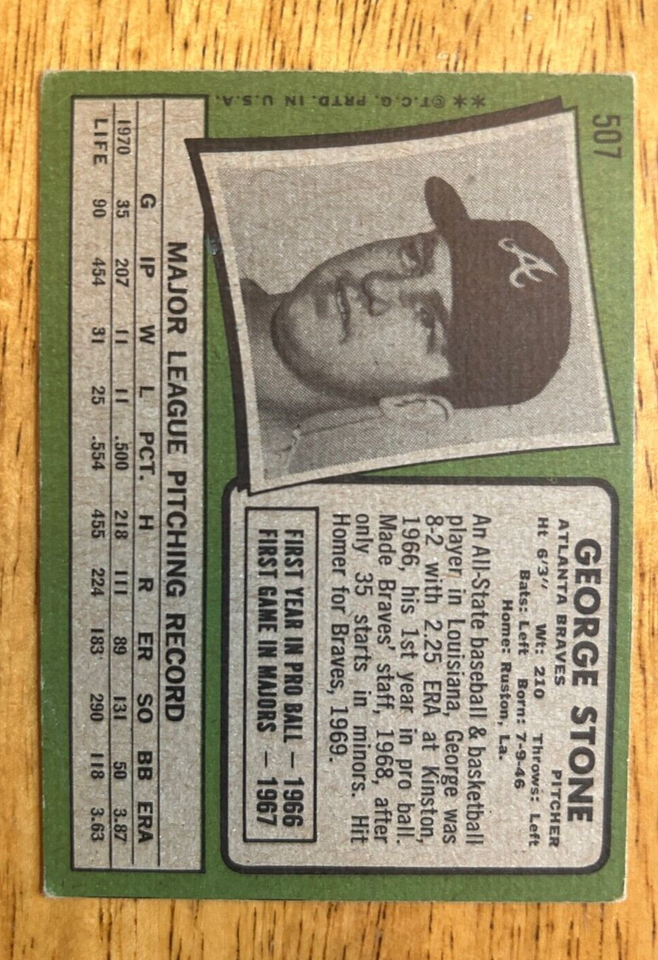 1971 TOPPS Baseball - #507 - George Stone - Atlanta Braves | eBay