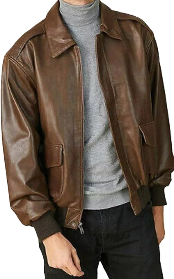 Men's Brown Genuine Leather Jacket Flight Bomber 100% Pure Lambskin ...