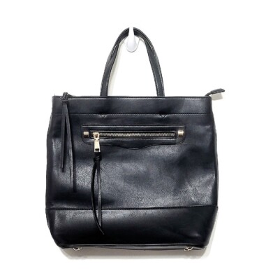 Moda Luxe Black Faux Leather Handbag Tote Purse NEW Footed Bottom ...
