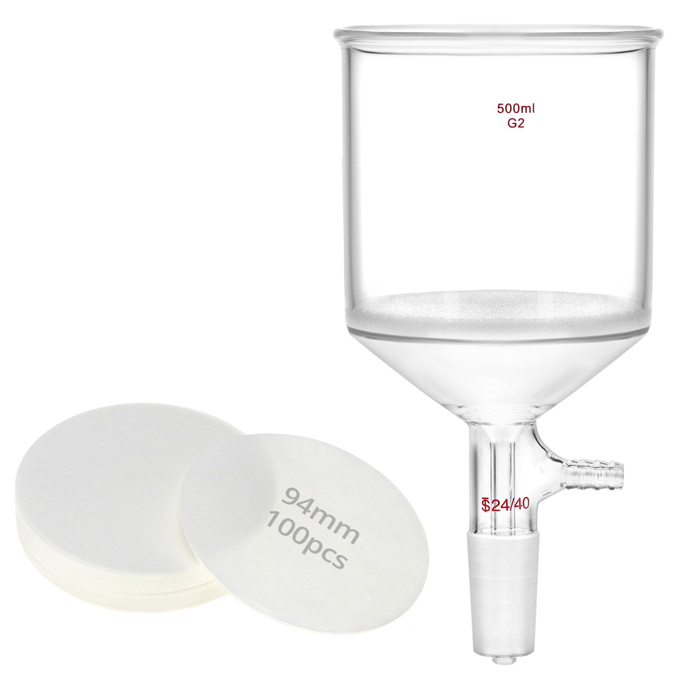 500mL Glass Buchner Funnel G2 Medium Frit 24/40 Joint + 100pc 93 mm ...