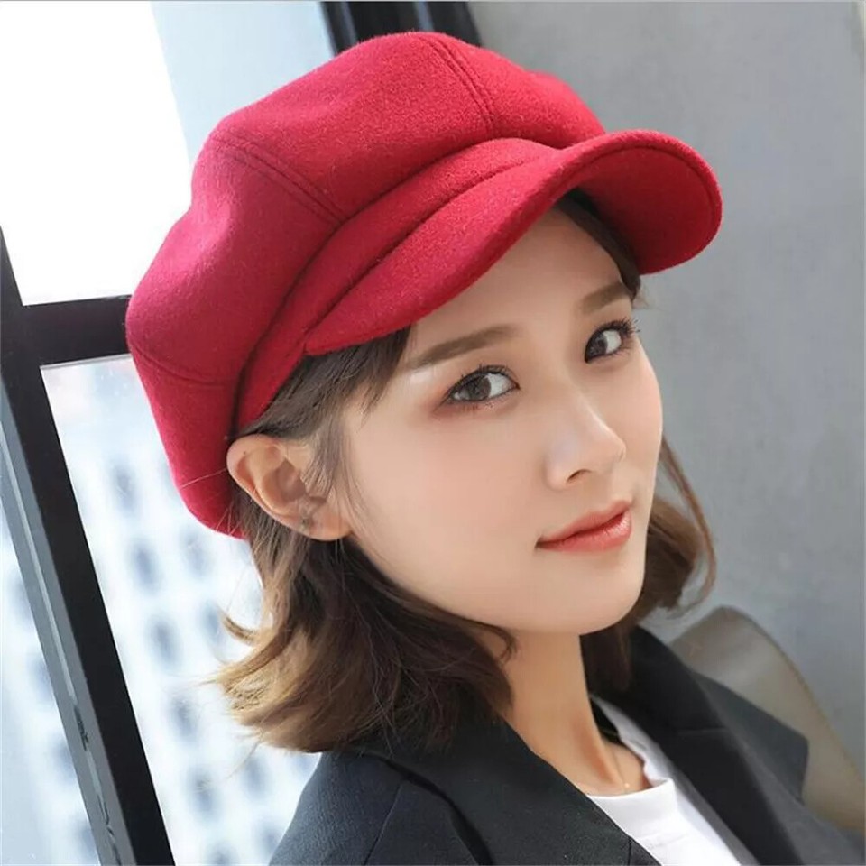 Octagonal Newsboy Cap Women Ladies Casual Wool Hat Winter Beret Painter ...