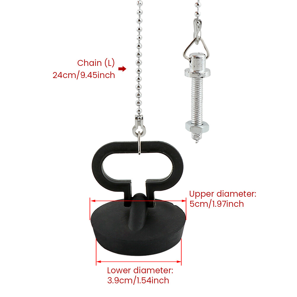 2pcs Black Sink Plug Water With Chains Home Kitchen Bathtub Stopper ...