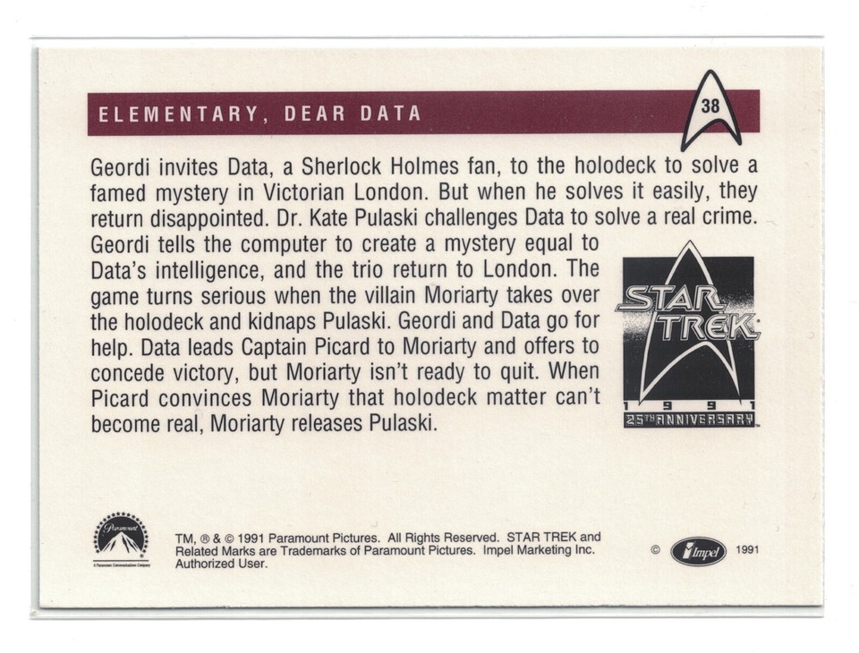 1991 Impel Star Trek 25th Anniversary Elementary, Dear Data #38 | eBay