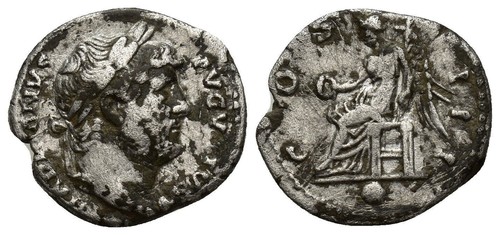 Roman Imperial Silver Denarius Coin - Rome 125-128 AD - Hadrian with ...