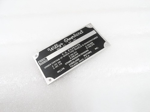 DATA PLATE STATION WAGON PICKUP ID TAG FITS TO WILLYS OVERLAND CJ3A ...