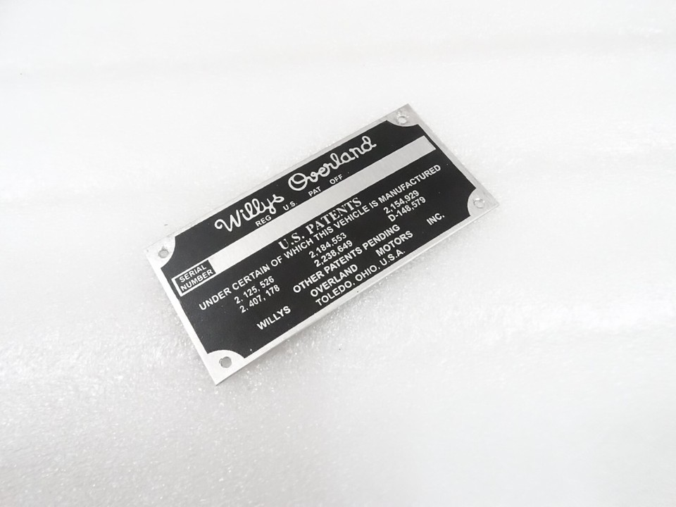 DATA PLATE STATION WAGON PICKUP ID TAG FITS TO WILLYS OVERLAND CJ3A ...