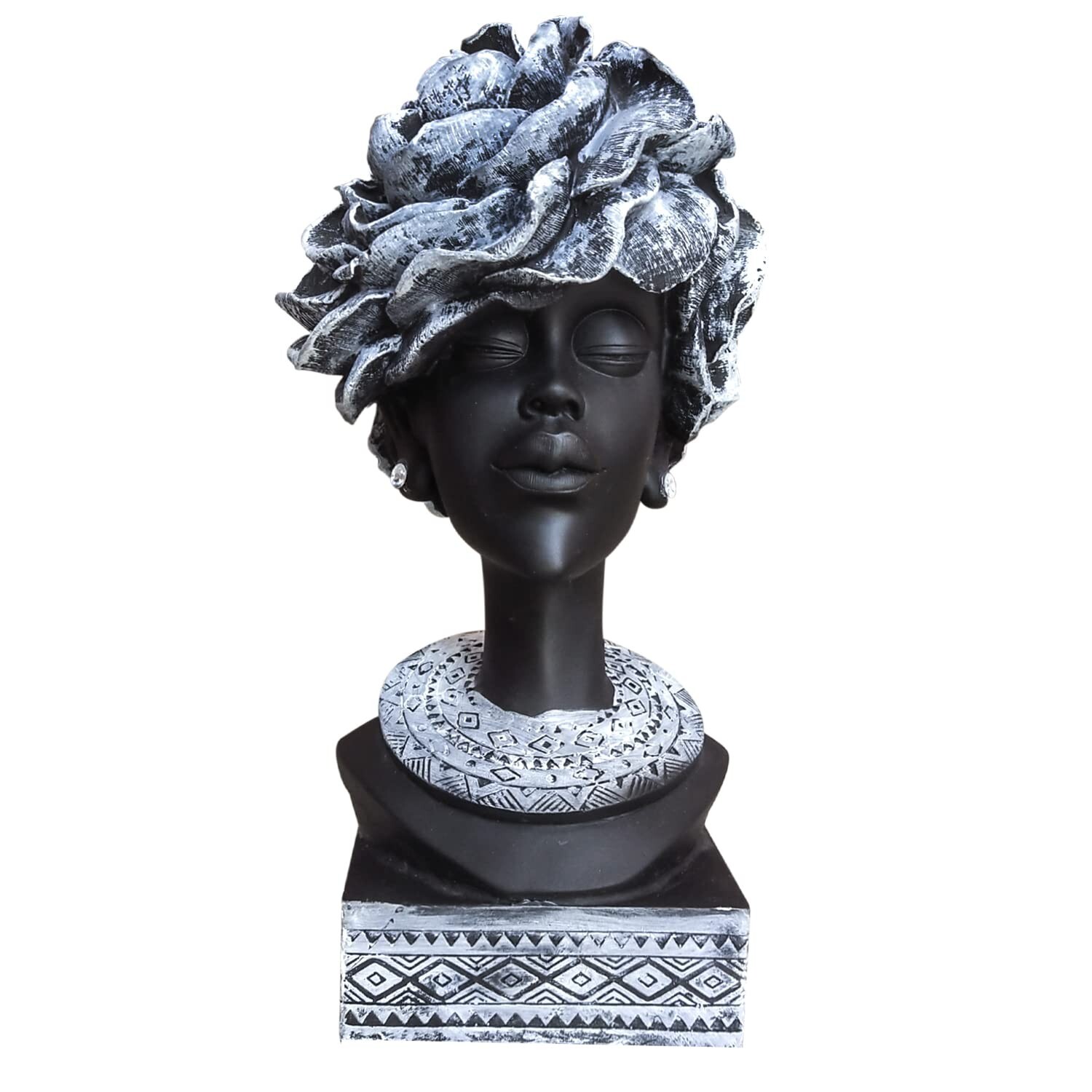 Home Decor Resin Black Nigro Lady with White Earrings Showpiece Black ...