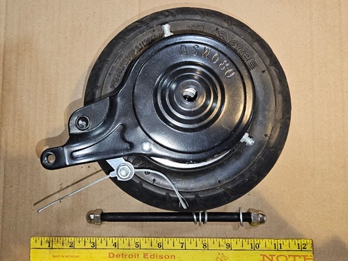 24YY02 RAZOR SCOOTER REAR WHEEL, 200X50, WITH AXLE AND SOME BRAKE PARTS ...
