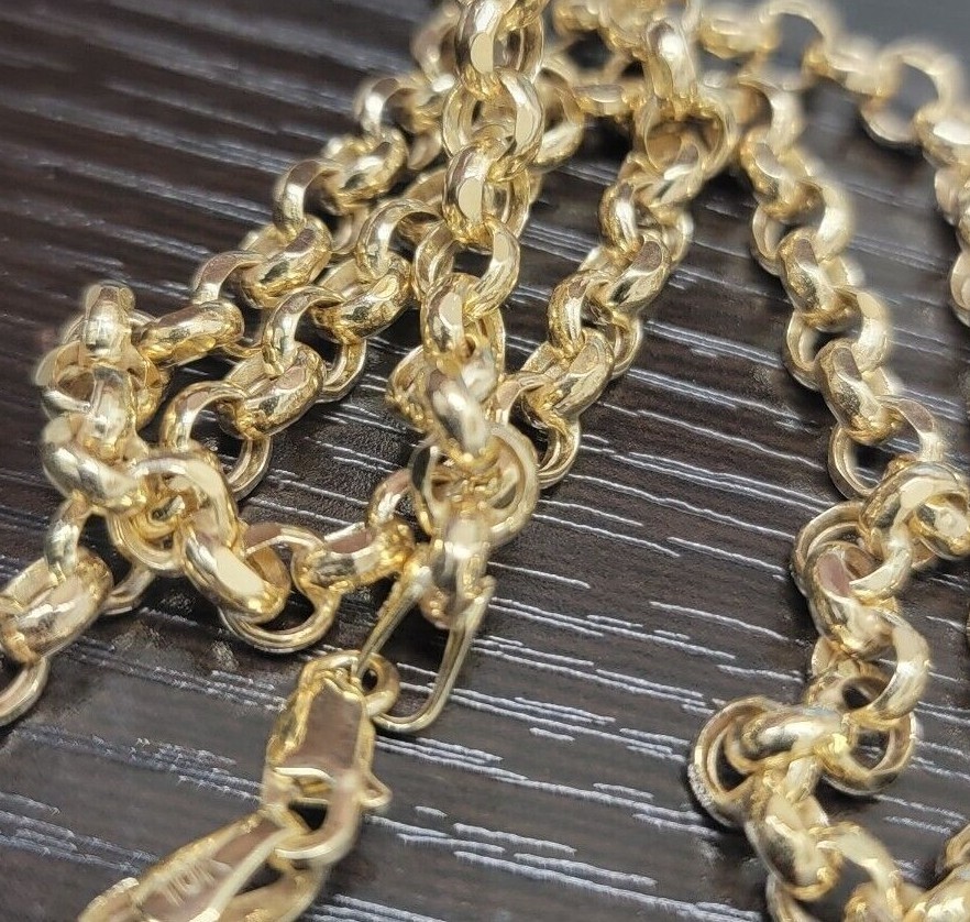 Authentic 10K Yellow Gold Hollow Rolo Chain Necklace 6mm 20 inch ...