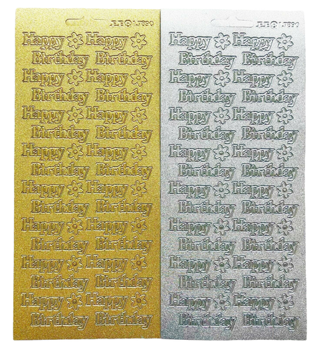 Happy Birthday Silver Gold Glitter Effect Peel Off Sticker Card Making ...