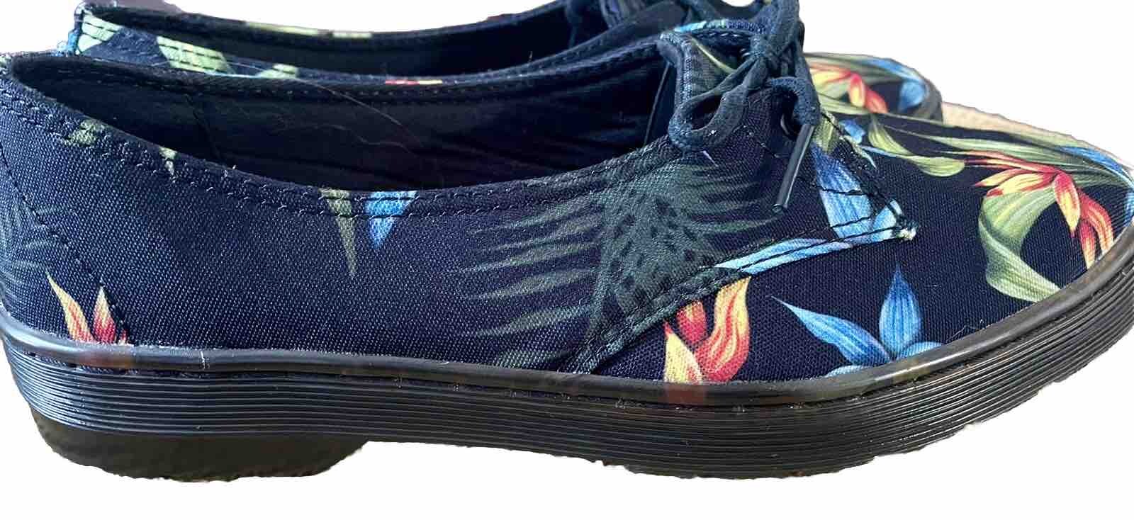 DR Martens 8 B Morada Jungle Flower Fabric 1 Eye Flats Oxford 1” Heel ...