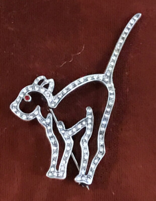 STERLING SILVER WITH RHINESTONES CAT PIN BROOCH SIGNED MMA MAD 925 ...