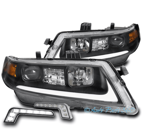 FOR 04-08 ACURA TSX CL9 LED TUBE PROJECTOR BLACK HEADLIGHT HEADLAMP W ...