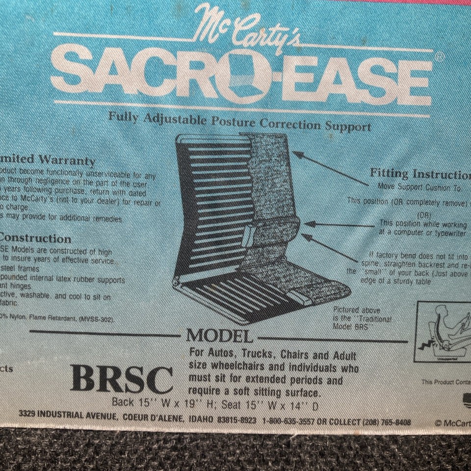 McCarty's Sacro-Ease BRSC Gray Premium Lumbar Back Support Car Home 41051-04 | eBay