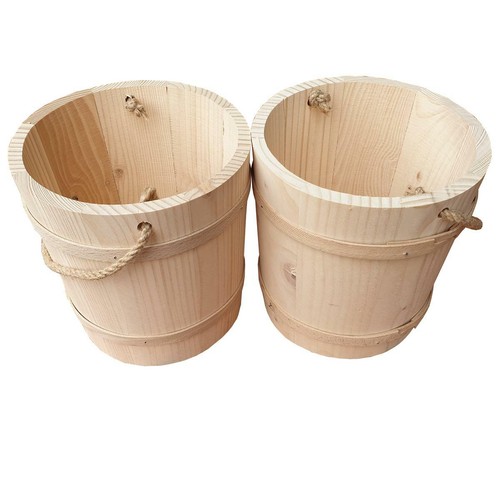 WOODEN BUCKETS, SET OF 2, IN DIAMETER 11 CM WITH CORD AS A HANDLE | eBay