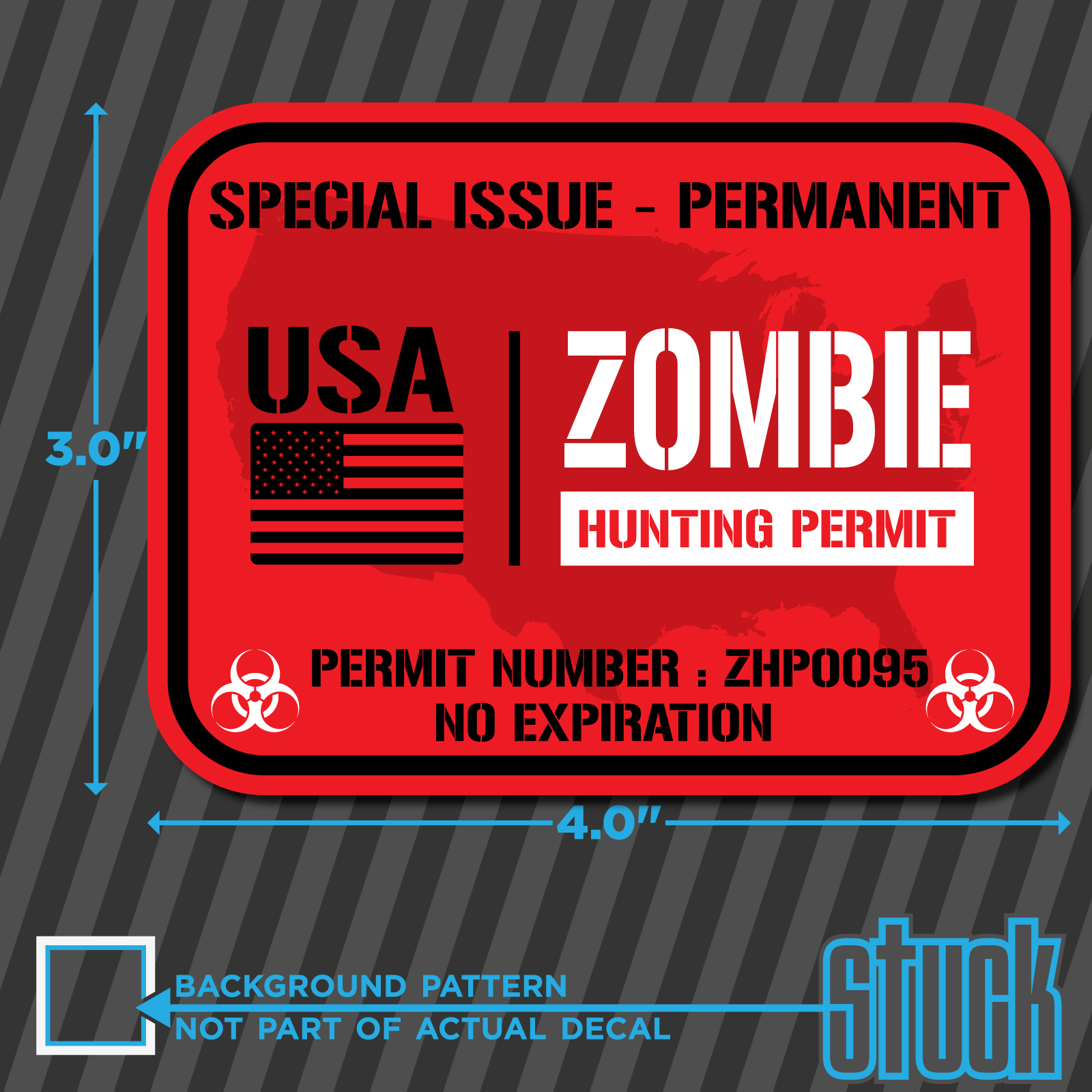 USA Zombie Hunting Permit - 4" x 3" - vinyl decal sticker hunt horror ...
