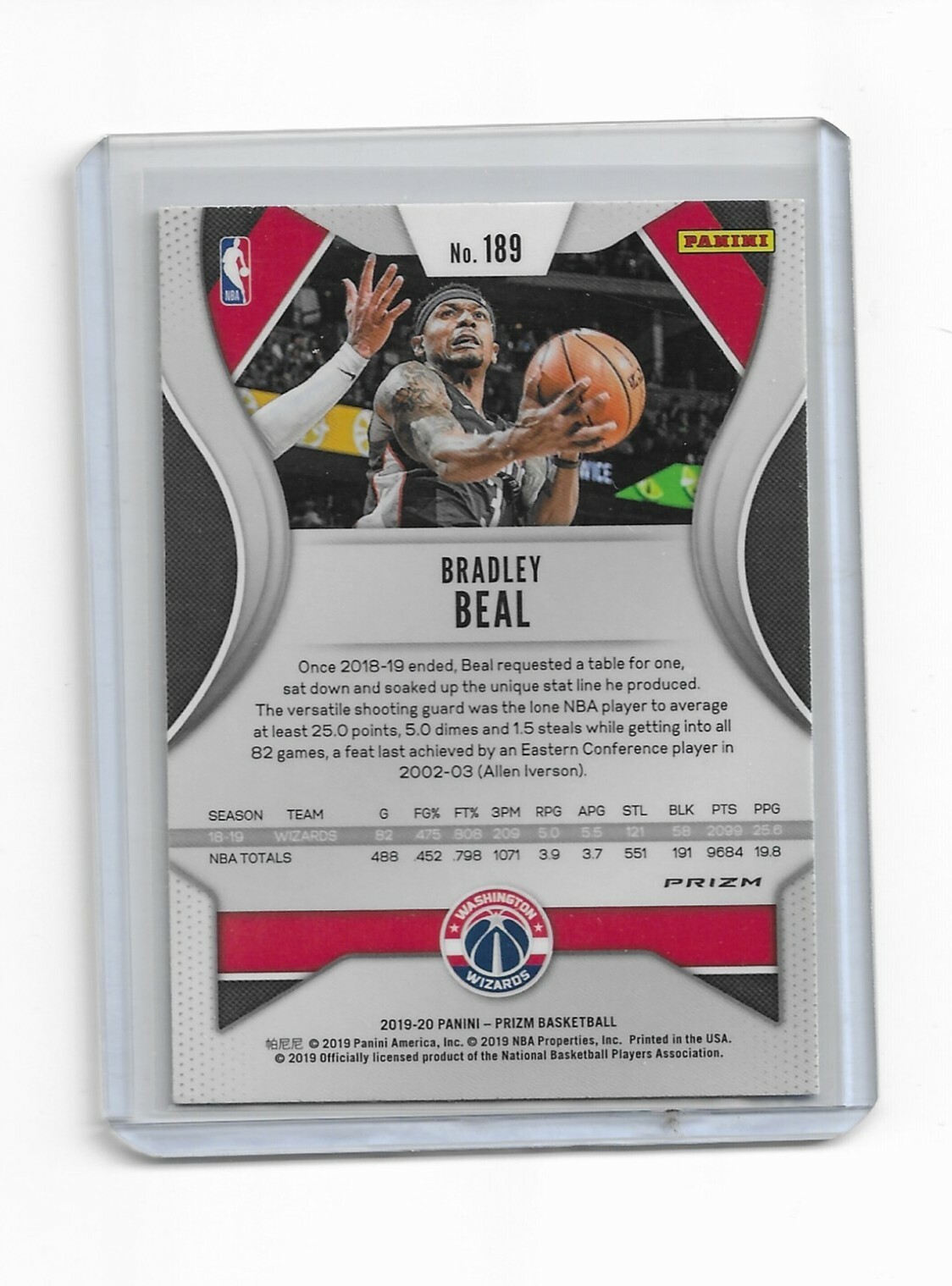 Bradley Beal 2019-20 Prizm NBA Red White Blue RWB Card #189 Washington ...