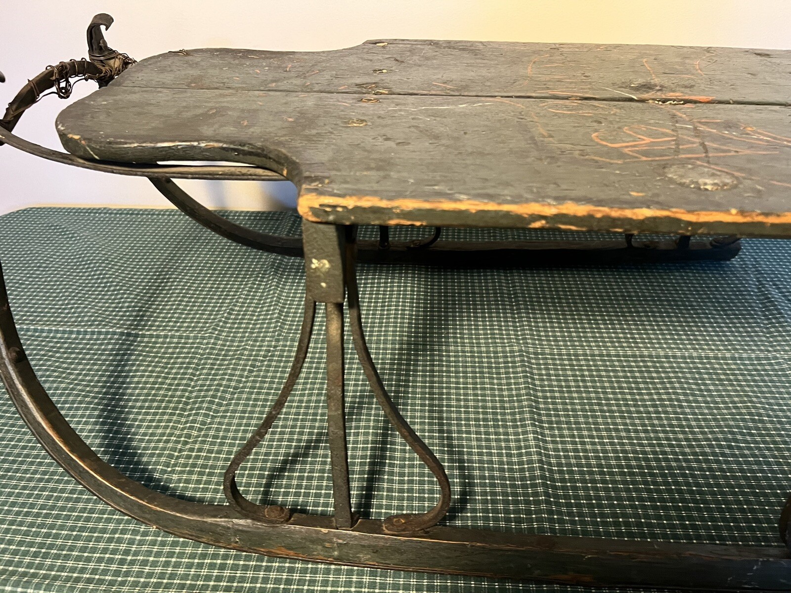 VINTAGE PRIMITIVE WOOD SLED IRON RUNNERS ORIGINAL PAINTED | eBay