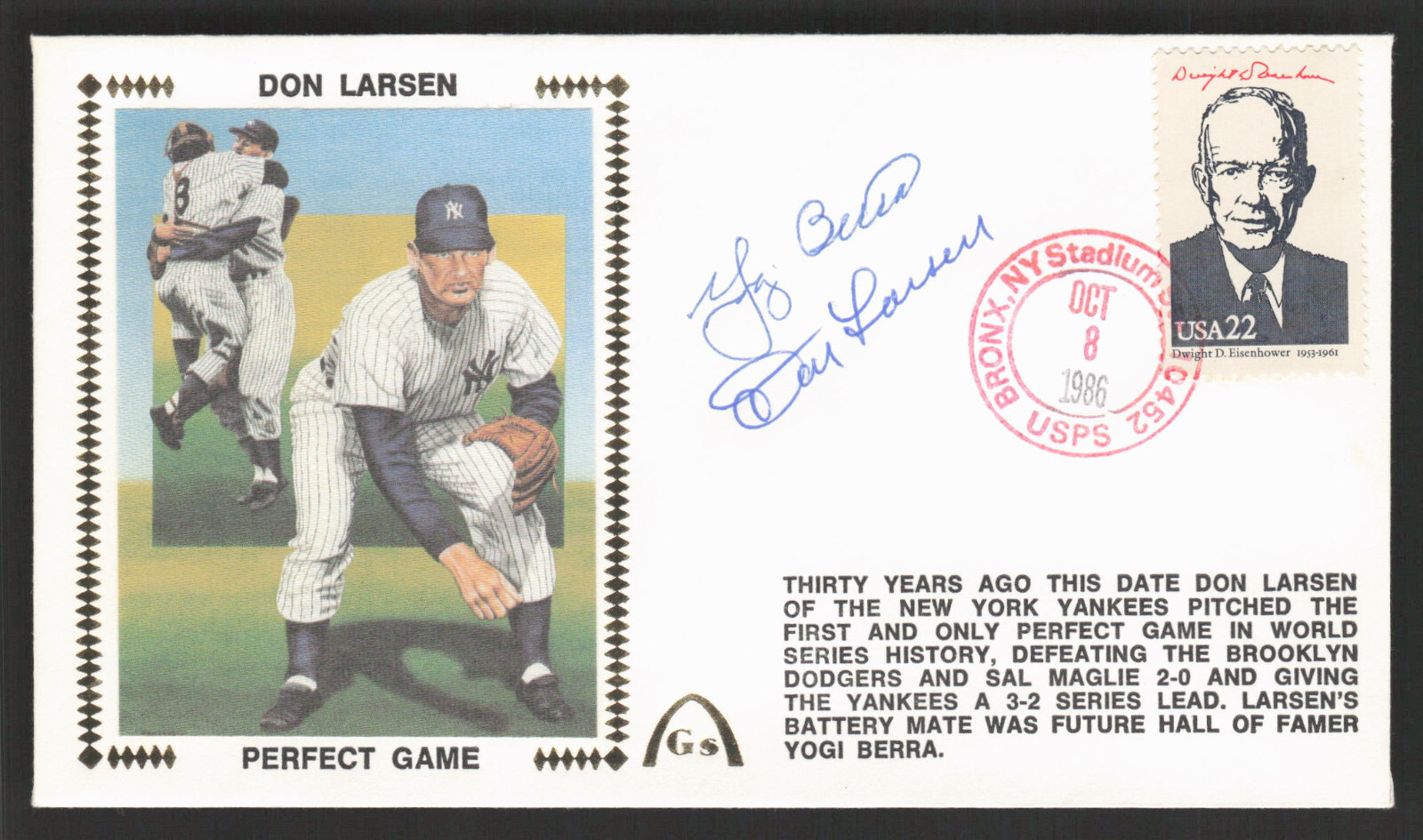 DON LARSEN YOGI BERRA Signed Perfect Game Gateway FDC Stamp Baseball ...
