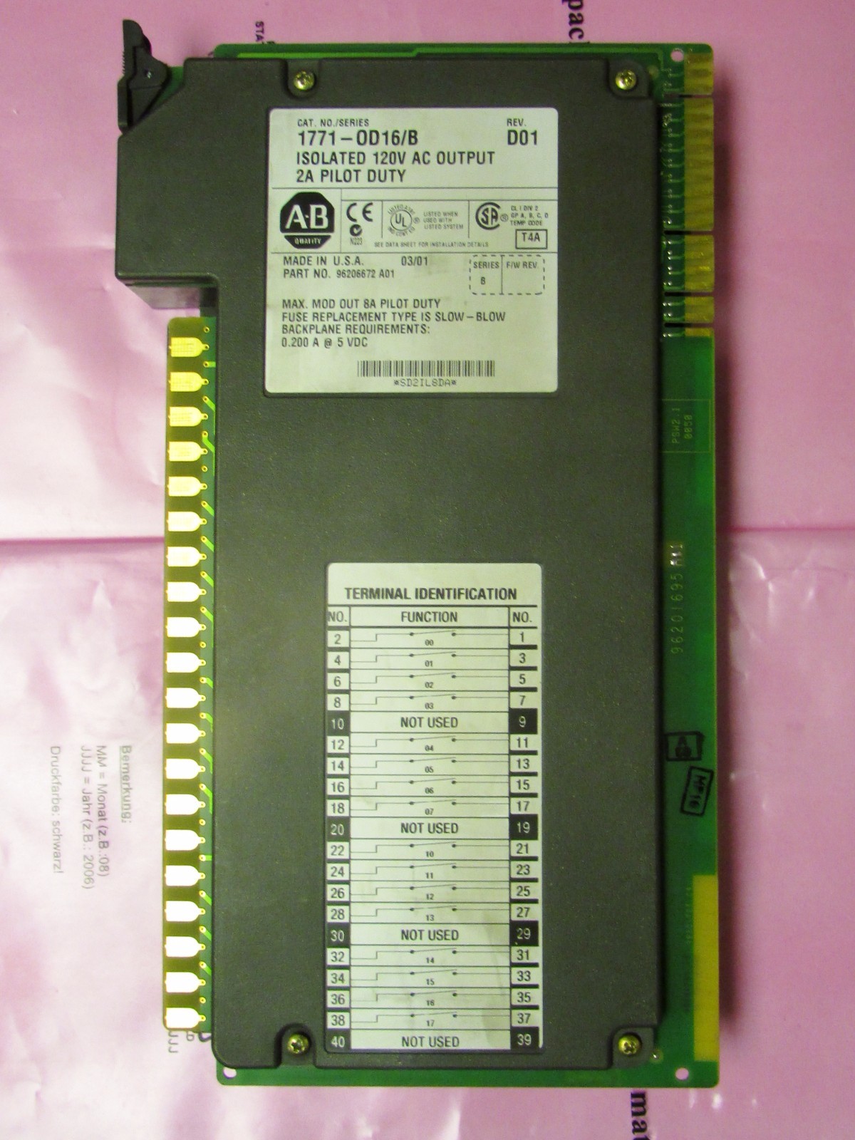 ALLEN BRADLEY 1771 0D16 Series B Rev D01 120VAC Isolated Output Module ...