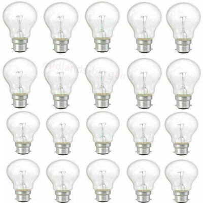 20 x 60 Watt Bayonet Cap Light Bulbs Clear Incandescent Lamps Dimmable ...
