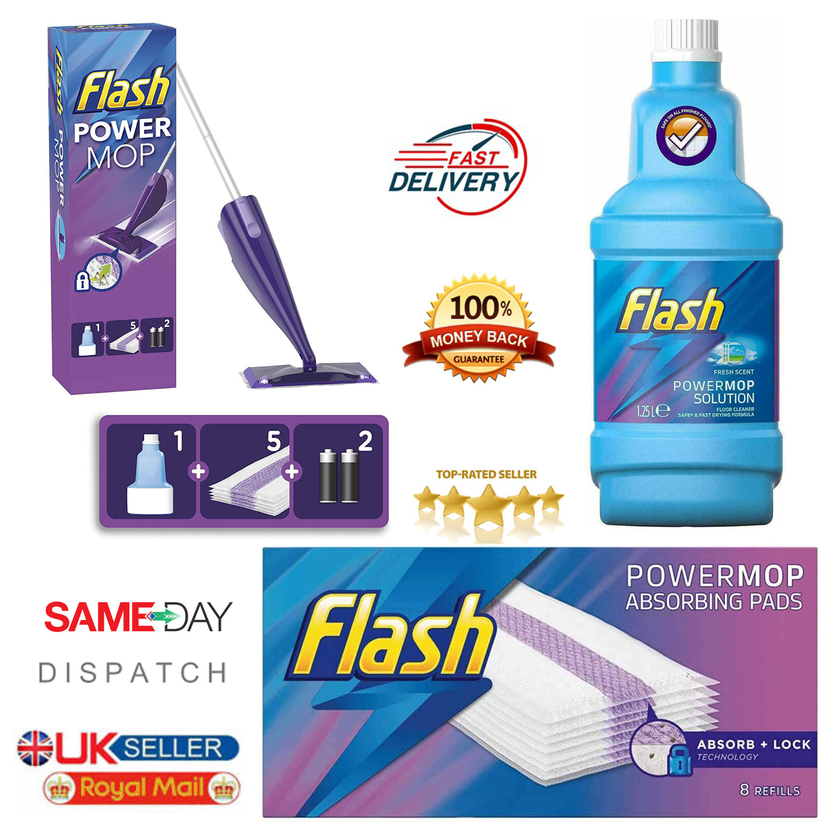Flash Power Mop Starter Kit Dual Spray Mop for Any Type of Floor or ...