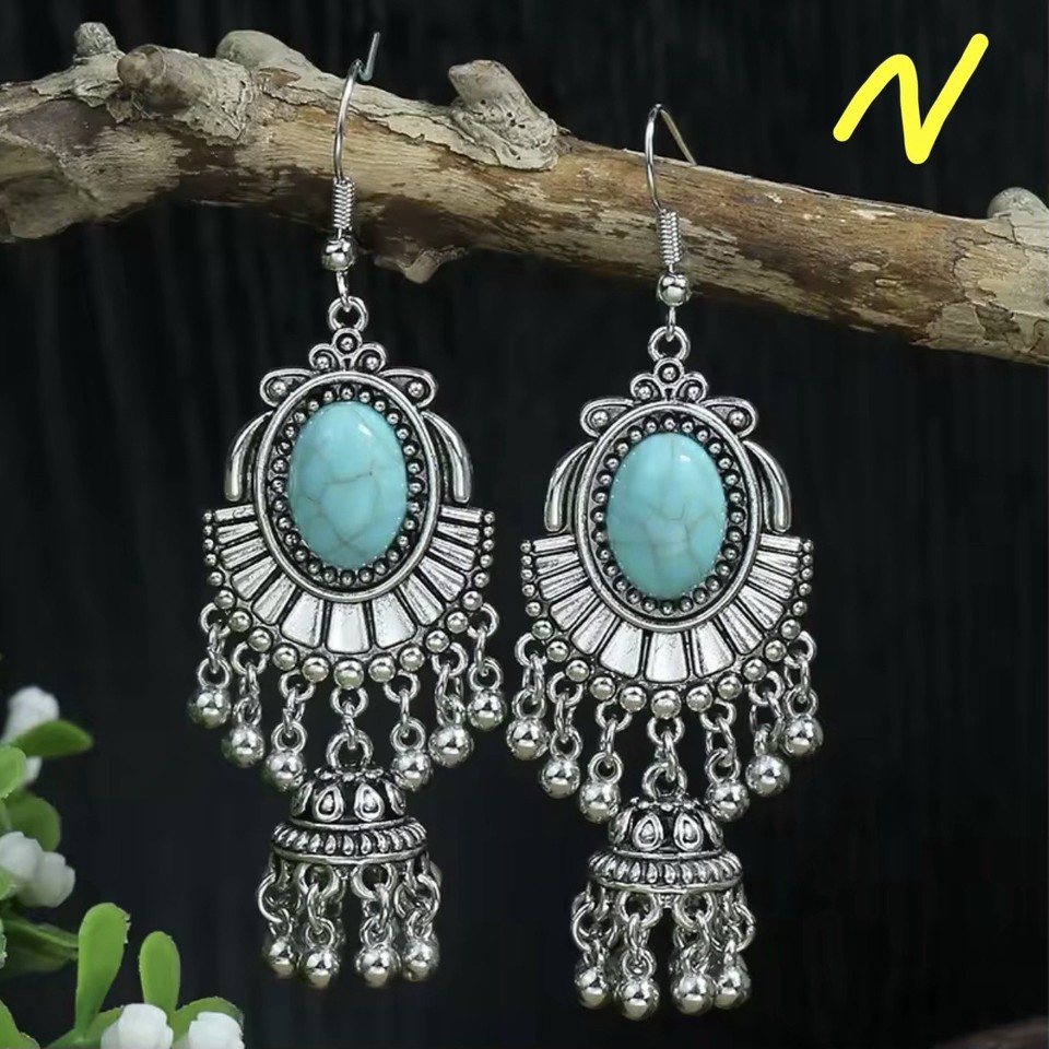 Lucky Brand Bohemian Ethnic Earrings Turquoise Inlaid Exquisite Dot ...