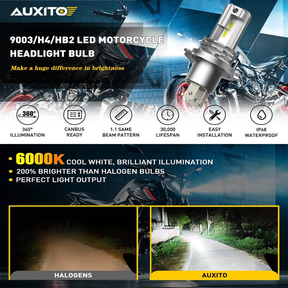 2X 22W H4 9003 HB2 Bright White 6000K Motorcycle LED Headlights Bulbs ...