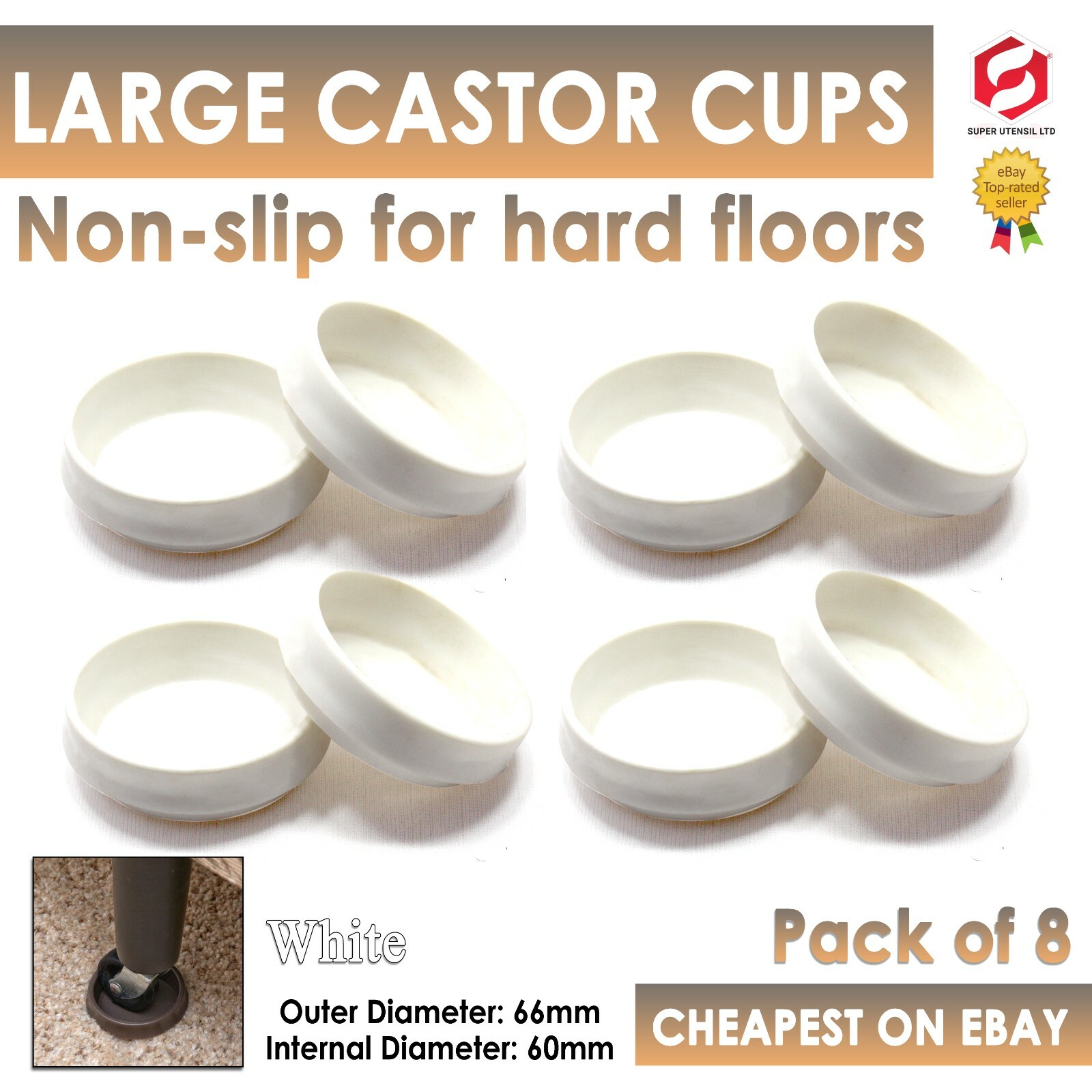 CASTOR CUPS ANTI SLIP Carpet/Floor Chair/Sofa Furniture Protectors ...