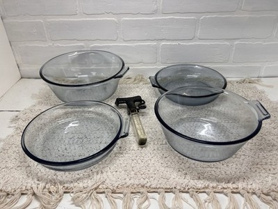 Vintage Pyrex Flameware Blue Glass Cookware Set Pots Pans Handle 1940s ...