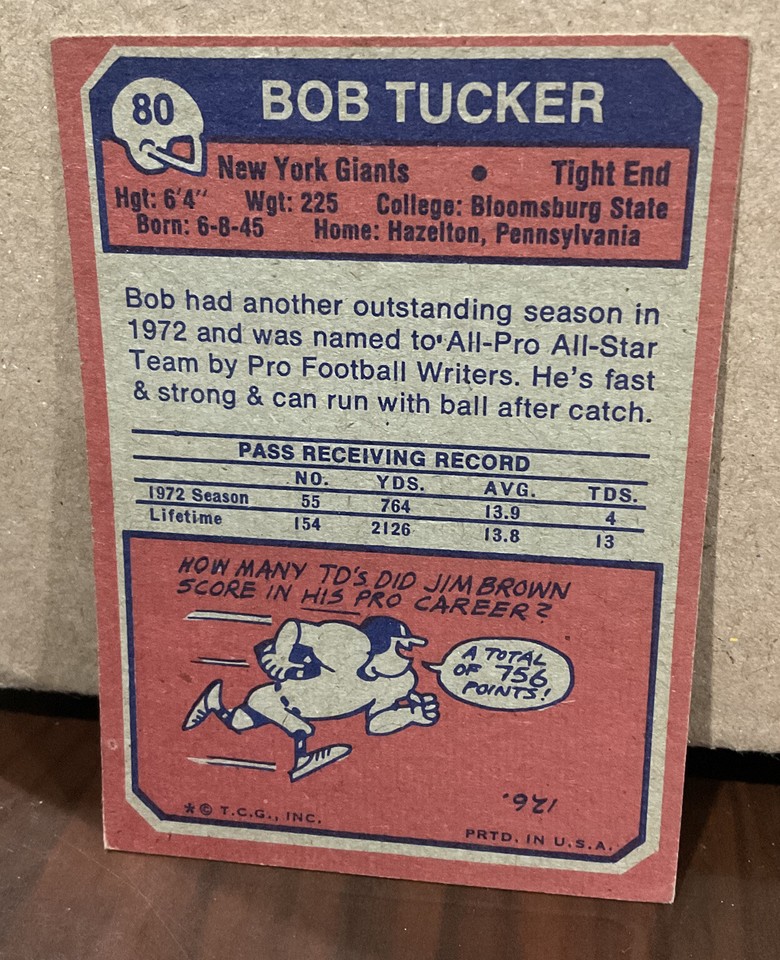 BOB TUCKER 1973 TOPPS FOOTBALL CARD #80 - NEW YORK GIANTS | eBay