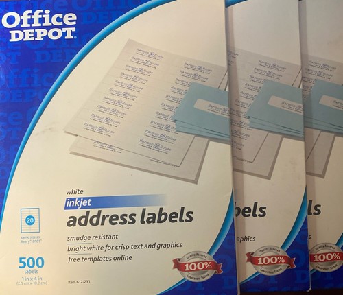 3 Pack of Office Depot 1" x 4" Address Labels #612-231 (Avery 8161 ...