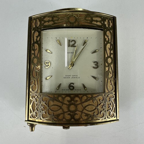 Vtg Semca Eight Days Travel Clock Art Nouveau Dual Face Brass Swiss For ...