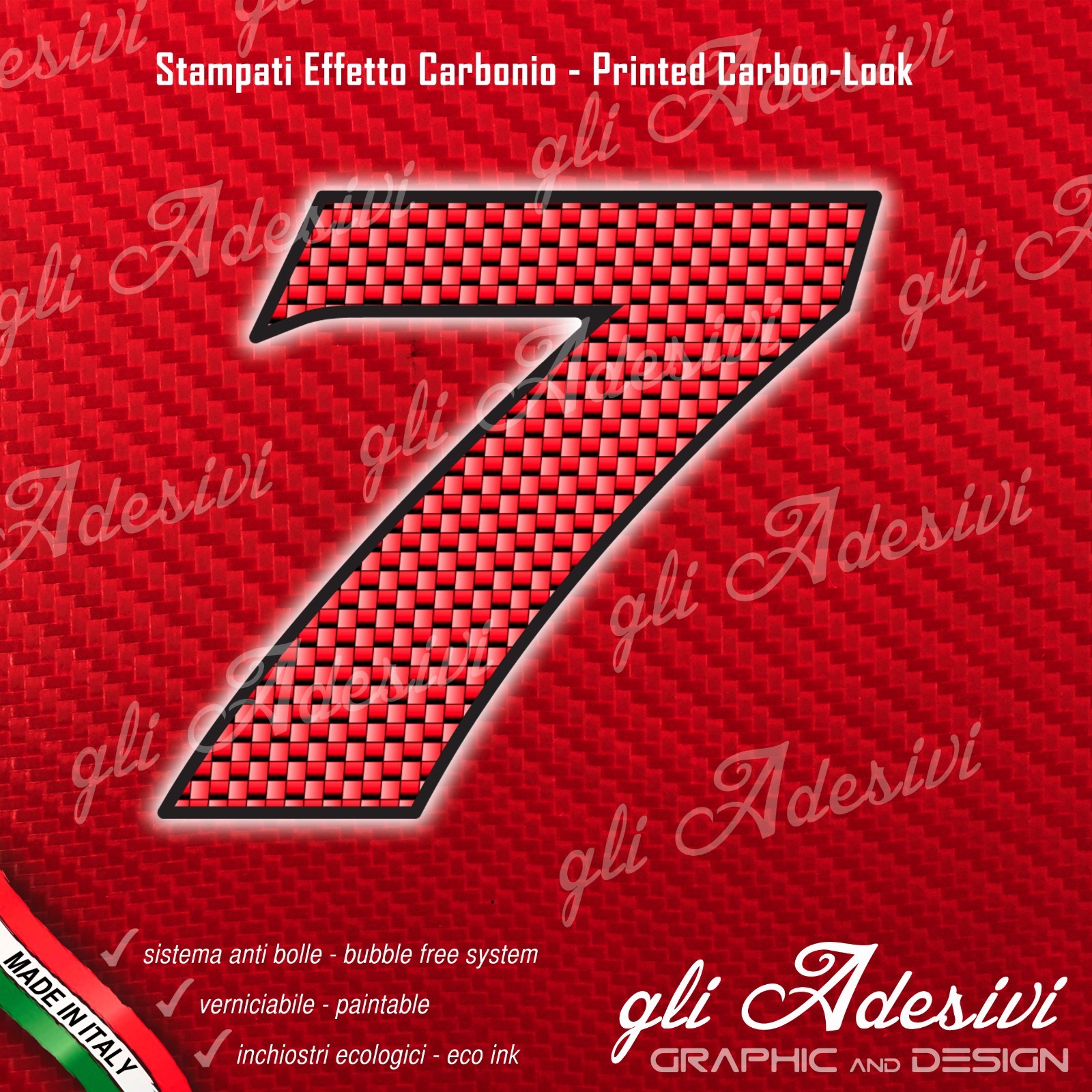 Sticker Number 7 Motorcycle Car Cross Race Carbon Effect Red 15 cm | eBay