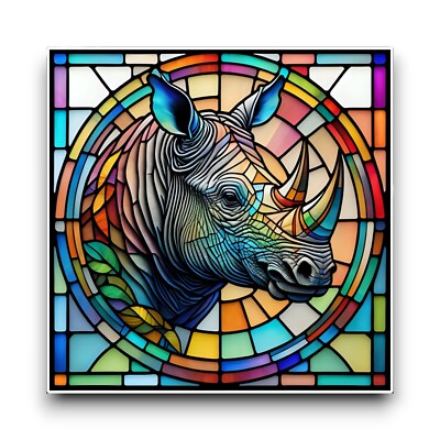 Rhino Wild Animal Square Stained Glass Window Vibrant Vinyl Sticker ...