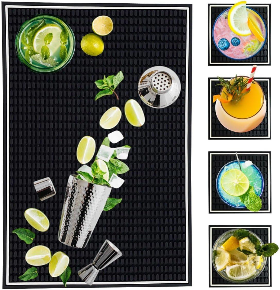 Silicone Bar Mat with 4 Coasters - 18" X 12" - Brown, Silver ...