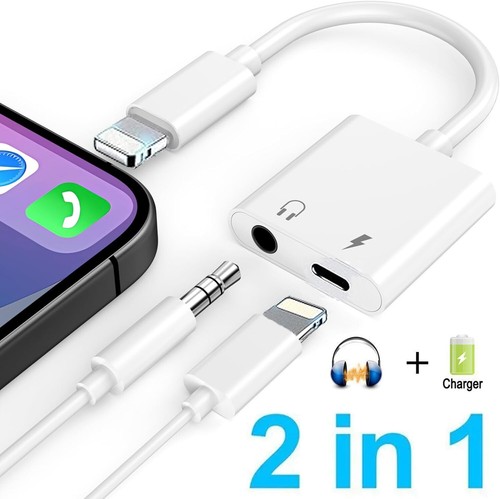 2in1 Dual iOS Adapter Splitter Audio Earphone AUX Charger For iPhone 14 ...