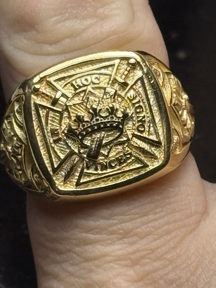 925 Sterling Gold Plated Templar Knights Symbols Cross Swords Signet SZ ...