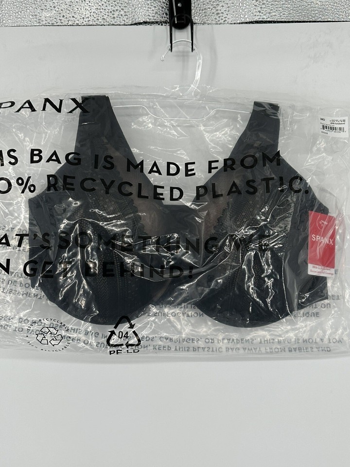 NEW! SPANX Bra-llelujah! Illusion Lace Full Coverage Bra Black Sz 38DD ...