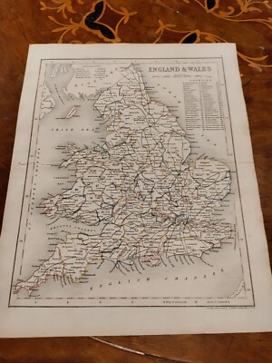 Antique c1850 Hand Coloured Map England & Wales Counties Regions J ...