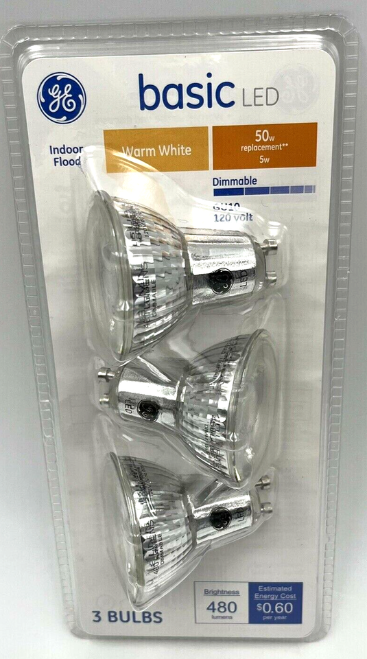 3 Bulb Pack - GE Basic LED 50w Indoor Floodlight GU10 120v Dimmable NEW ...